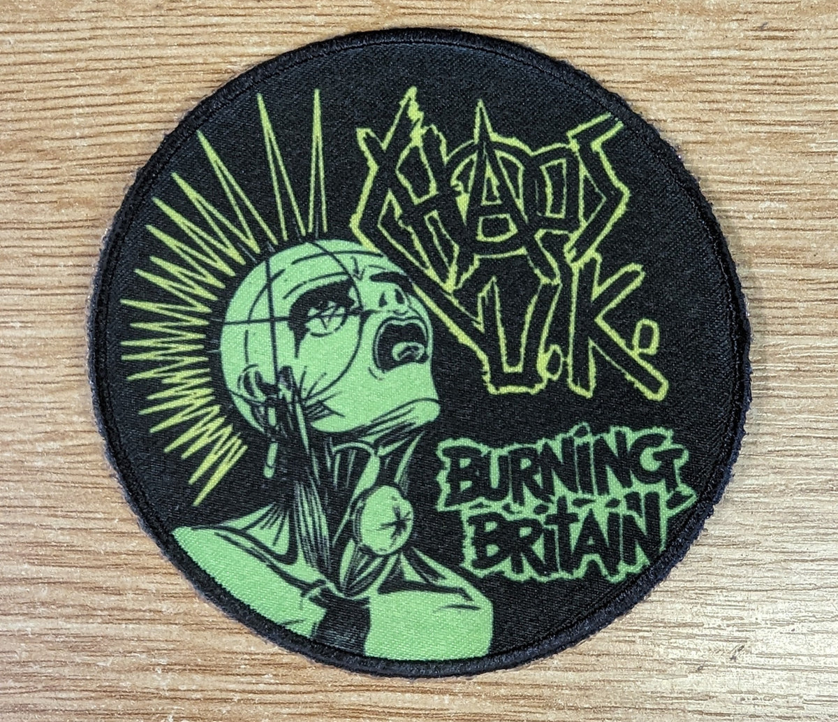 Chaos UK - Burning Britain Round Patch – Punk Rock Shop
